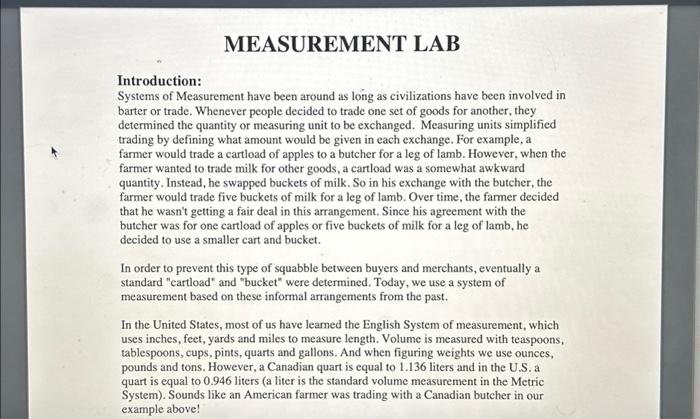 MEASUREMENT LAB Introduction: Systems of Measurement | Chegg.com