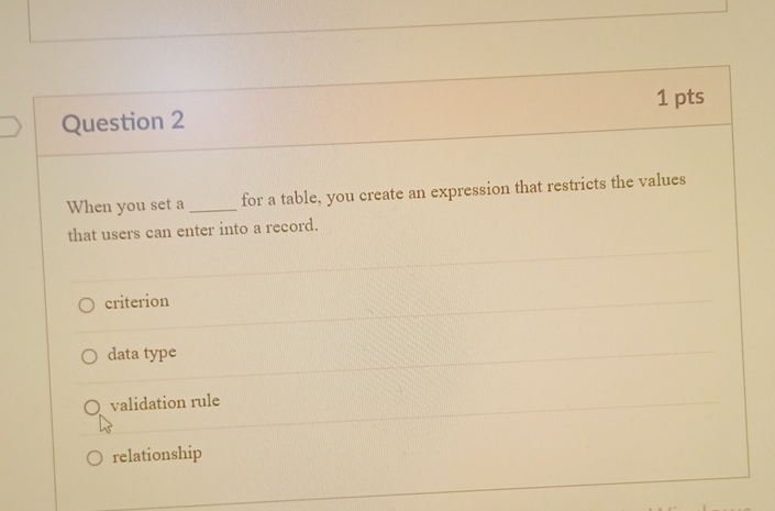 Solved Question 21 ﻿ptsWhen you set a ﻿for a table, you | Chegg.com