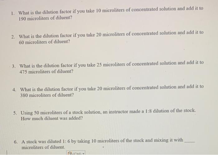 Solved 1. What is the dilution factor if you take 10 | Chegg.com