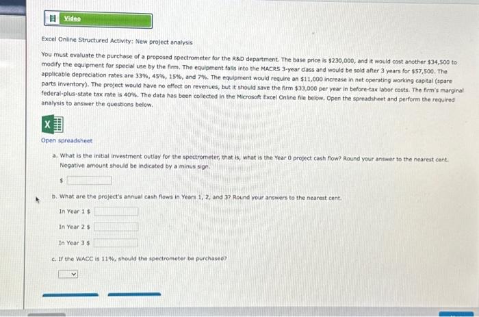 Solved Excel Online Structured Activity: New project | Chegg.com