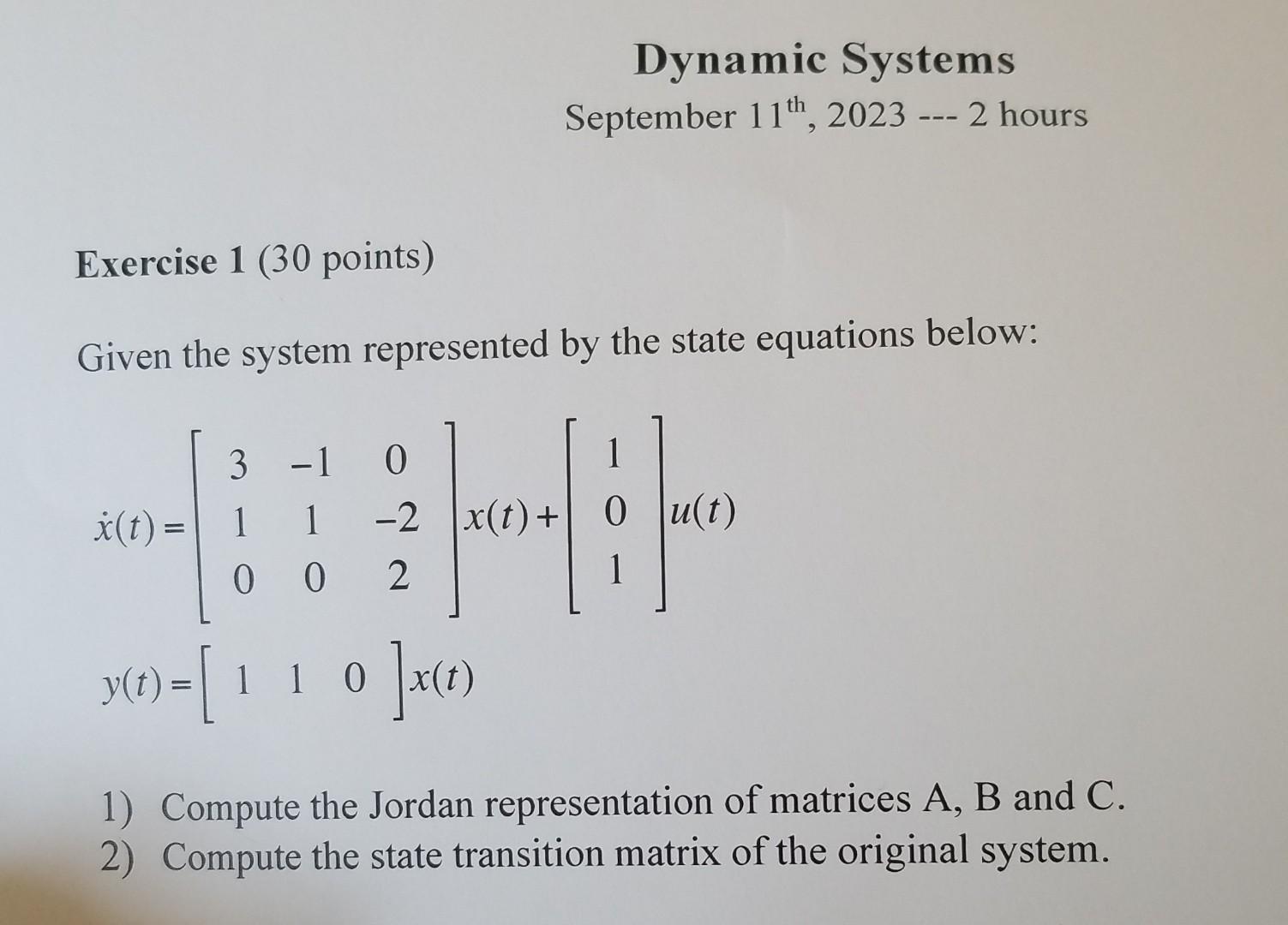 Solved 1 Compute The Jordan Representation Of Matrices