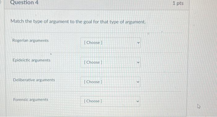 Match the type of argument to the goal for that type | Chegg.com