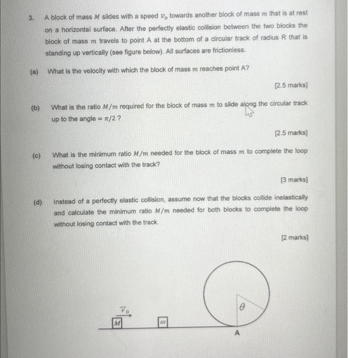 Solved 3. (a) (b) (c) (d) A block of mass M slides with a | Chegg.com