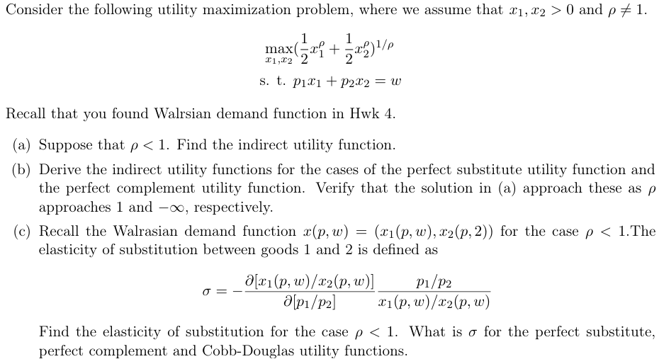 Solved Consider the following utility maximization problem, | Chegg.com