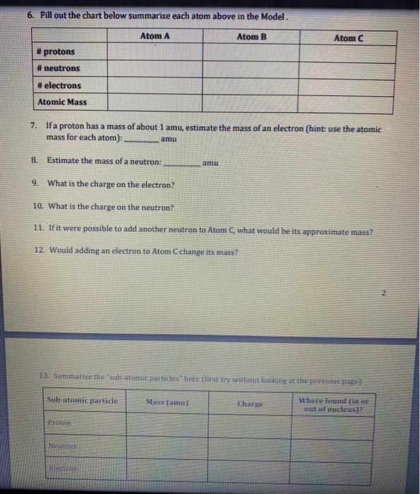 Solved Bohr Model: Charge and mass of subatomic particles | Chegg.com