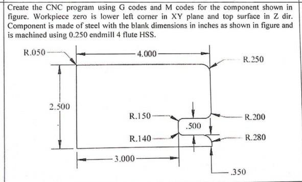 Solved Create the CNC program using G codes and M codes for | Chegg.com