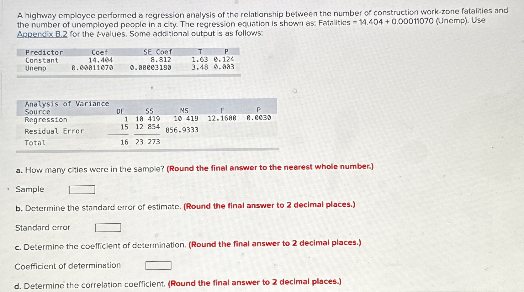 Solved A highway employee performed a regression analysis of | Chegg.com