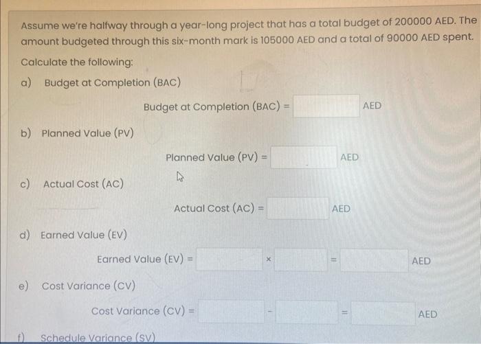 Solved Assume we're halfway through a year-long project that | Chegg.com