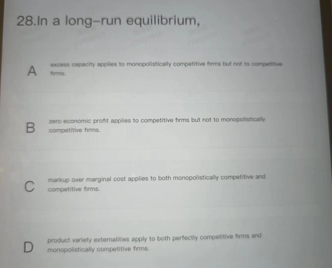 Solved 28.In a long-run equilibrium, A B C D excess capacity | Chegg.com