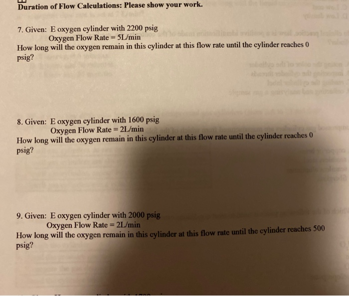 Solved Duration of Flow Calculations: Please show your work. | Chegg.com