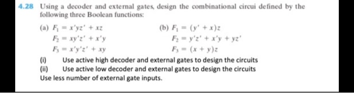 Solved 4.28 Using a decoder and external gates design the | Chegg.com