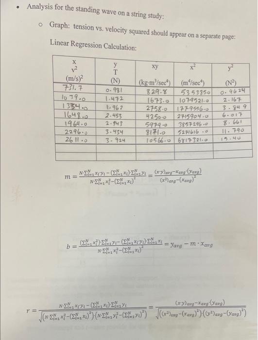 Solved - Analysis for the standing wave on a string study: - | Chegg.com