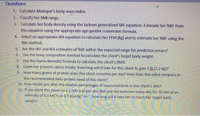 Solved Case Study II: Body Composition Assessment and Weight | Chegg.com