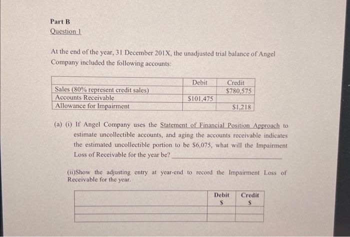 Solved Part B Question 1 At the end of the year, 31 December | Chegg.com