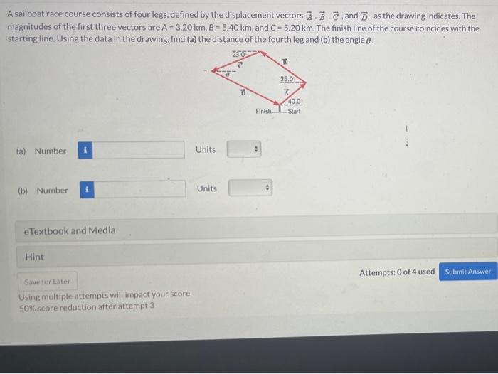 Solved A sailboat race course consists of four legs, defined | Chegg.com