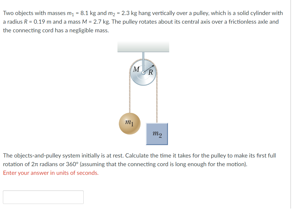 Solved Two objects with masses m1=8.1 kg and m2=2.3 kg hang | Chegg.com