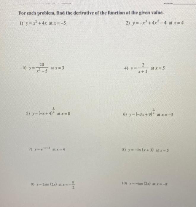 Solved For each problem, find the derivative of the function | Chegg.com