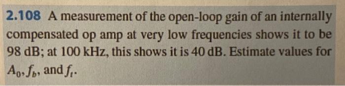 Solved 2.108 A measurement of the open-loop gain of an | Chegg.com