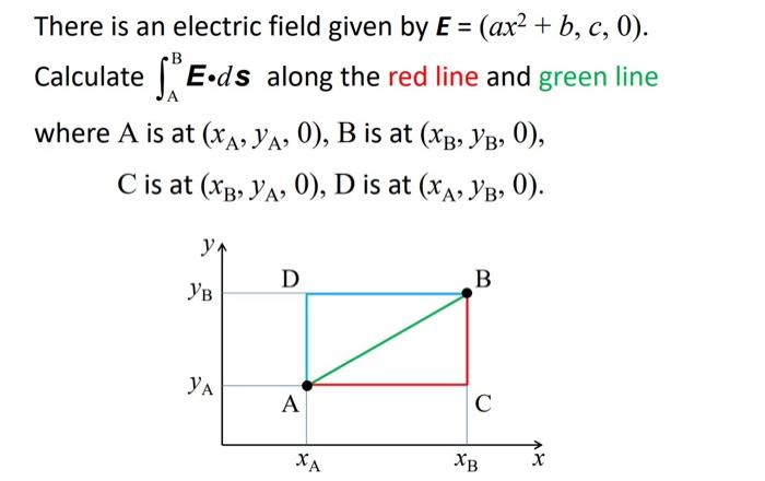 Solved There is an electric field given by E = (ax² + b, c, | Chegg.com