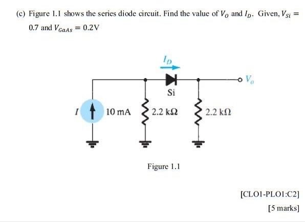 Solved = (c) Figure 1.I shows the series diode circuit. Find | Chegg.com