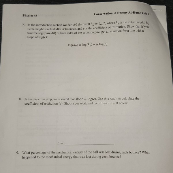 Solved Table 3. Bouncing Ball Data number of bounces, N | Chegg.com