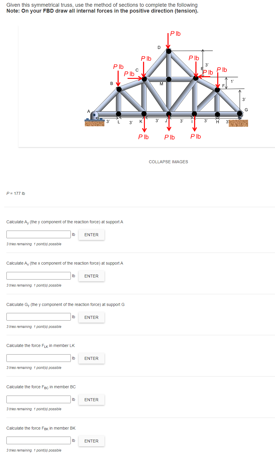 Solved Given this symmetrical truss, use the method of | Chegg.com