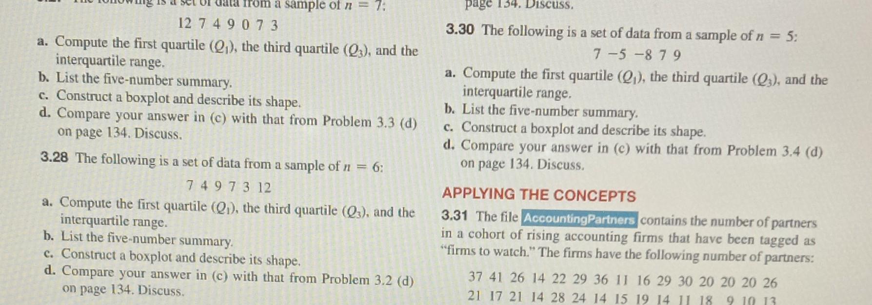 Solved 3.30 The following is a set of data from a sample of | Chegg.com