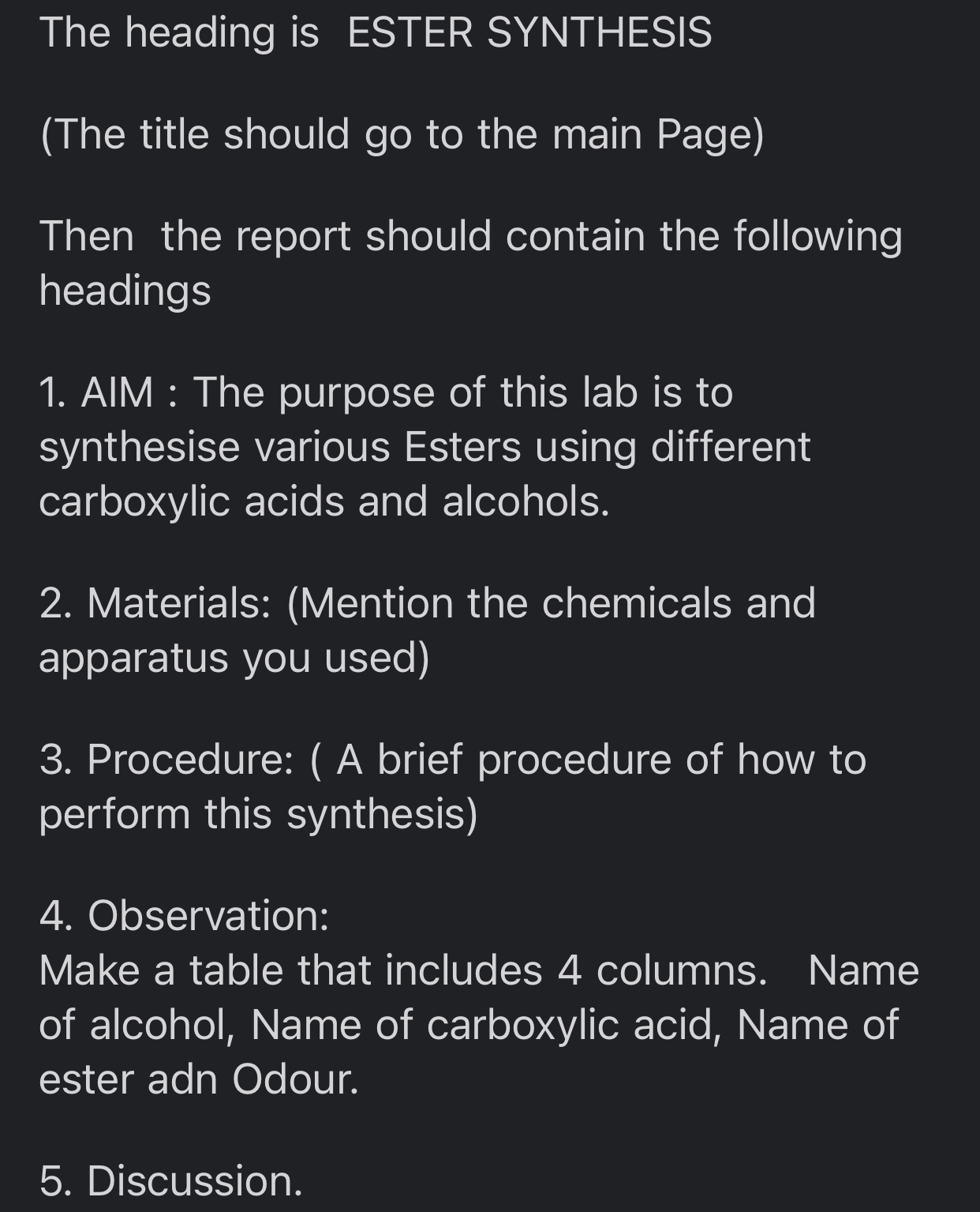 Solved Please write a chemistry lab report on ester | Chegg.com