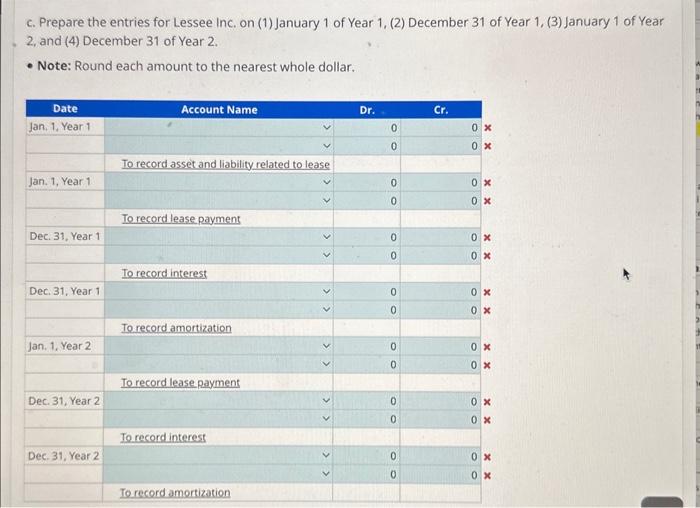 Solved Recording Entries for Finance Lease-No Residual, | Chegg.com