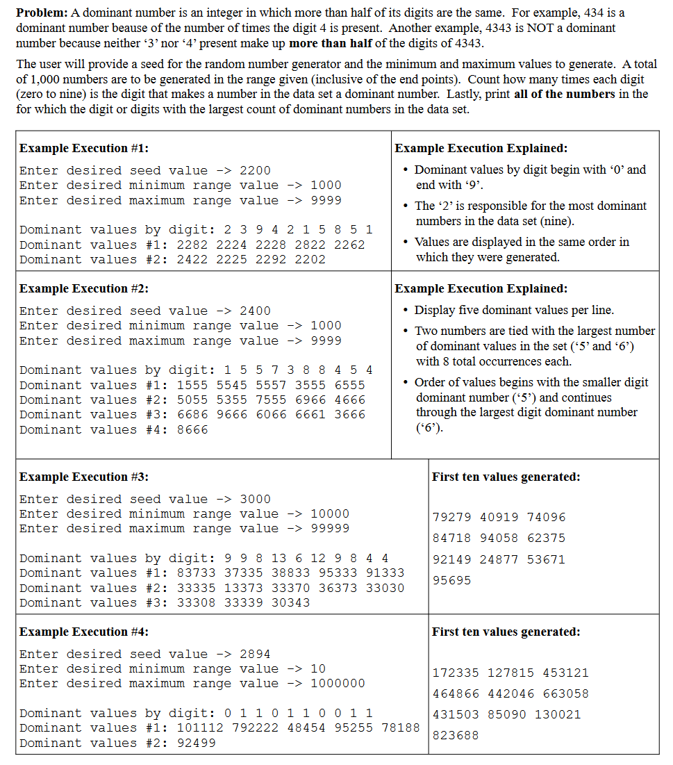 Solved Problem: A dominant number is an integer in which | Chegg.com