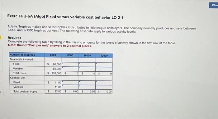 Solved Exercise 2-6A (Algo) Fixed versus variable cost | Chegg.com