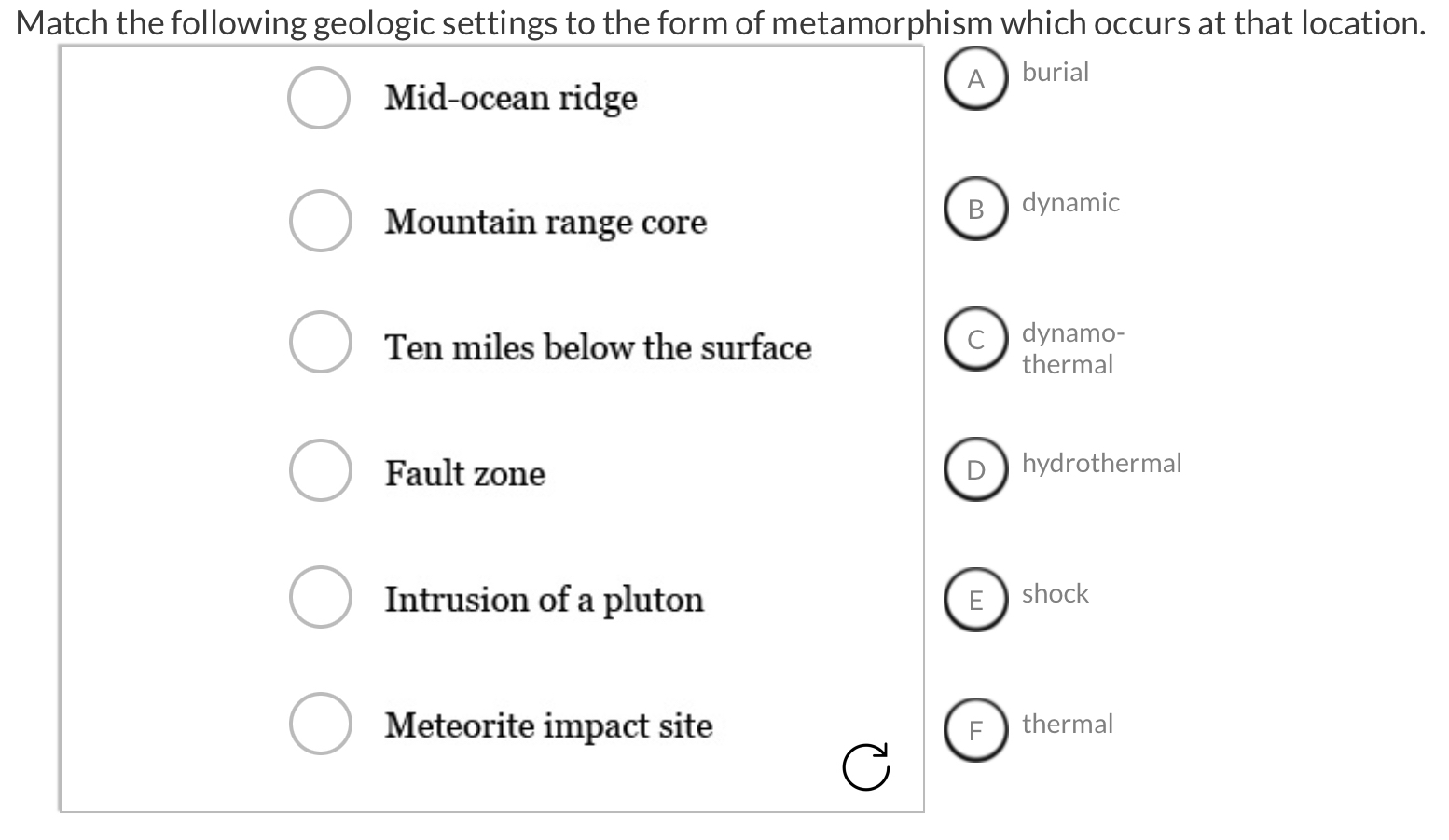 Solved Match the following geologic settings to the form of | Chegg.com