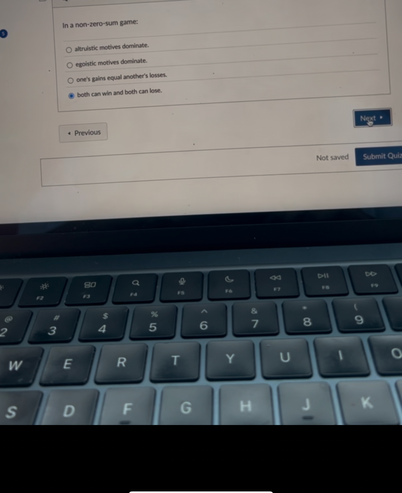 Solved In a non-zero-sum game:5altruistic motives | Chegg.com