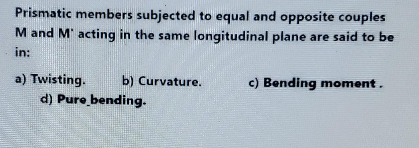 Solved Prismatic members subjected to equal and opposite | Chegg.com