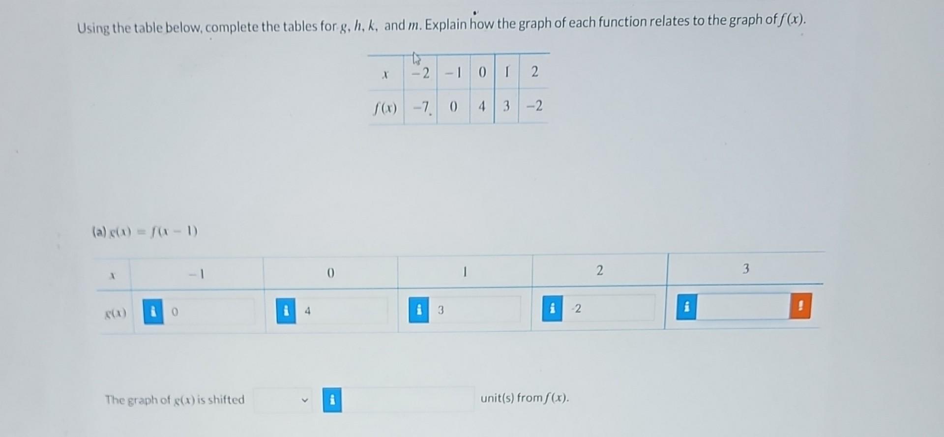 Solved sing the table below, complete the tables for g,h,k, | Chegg.com