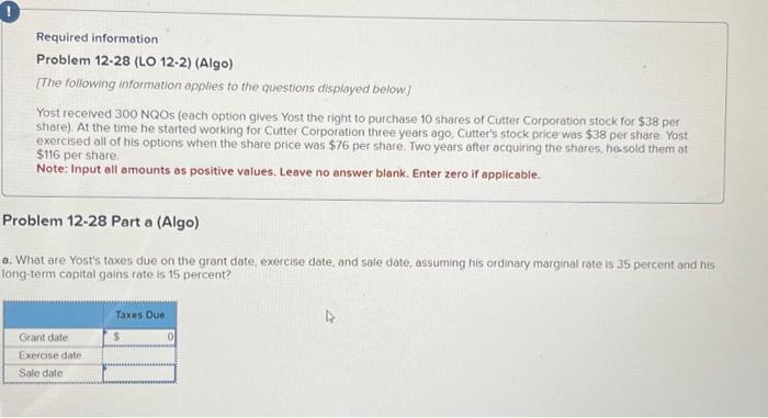 Solved Required information Problem 12-28 (LO 12-2) (Algo) | Chegg.com