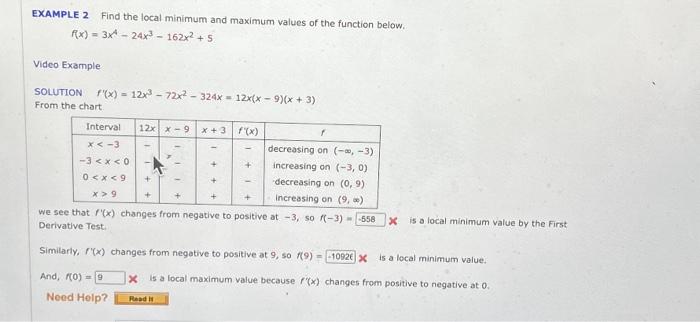 Solved EXAMPLE 2 Find the local minimum and maximum values | Chegg.com