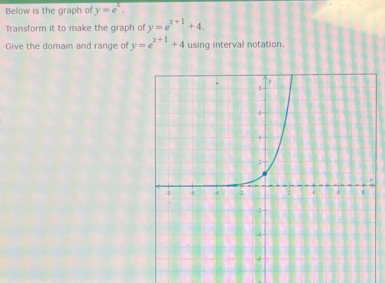 Solved Below is the graph of y=ex.Transform it to make the | Chegg.com