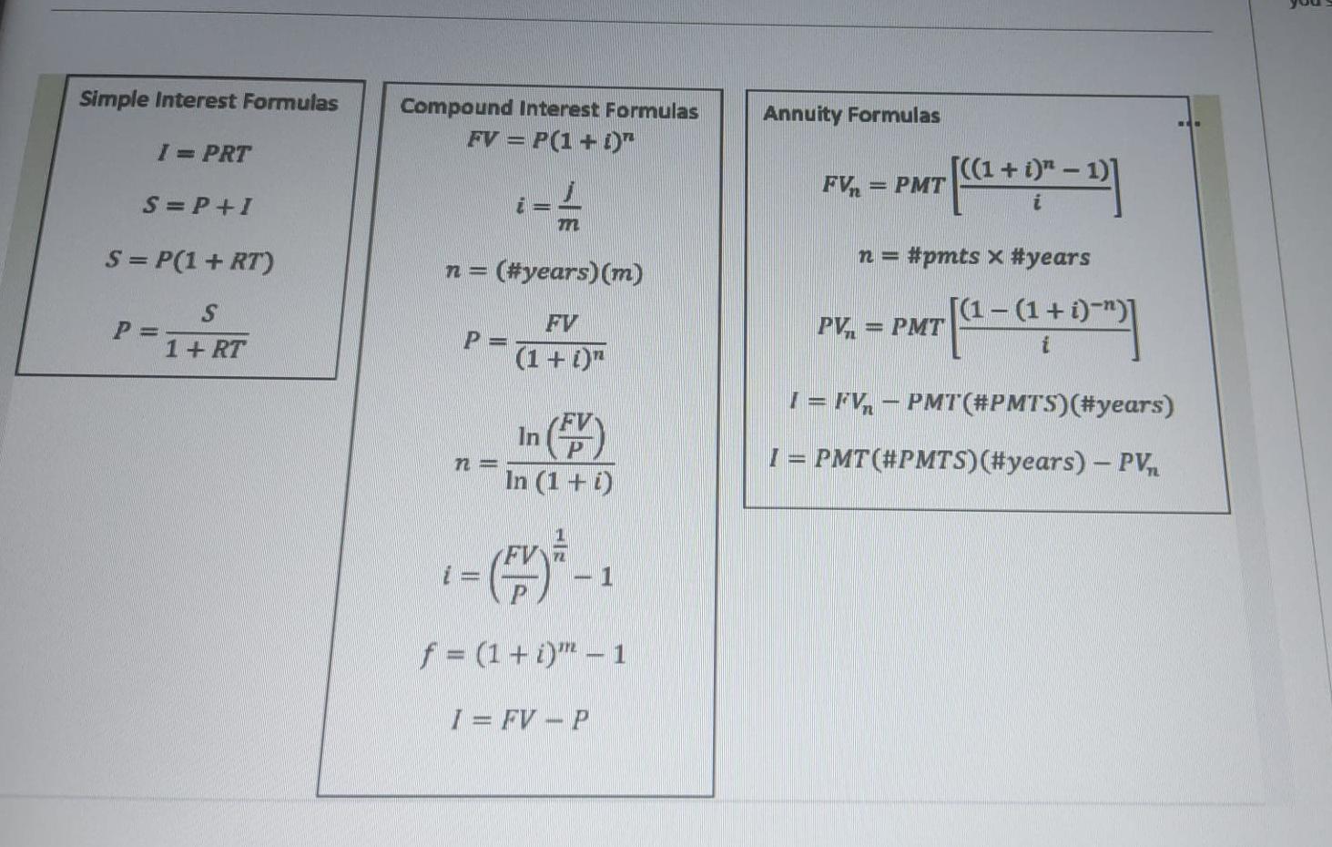 3 Simple Interest Formulas Compound Interest Formulas | Chegg.com
