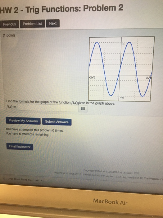 Solved HW 2 - Trig Functions: Problem 2 Previous Problem | Chegg.com