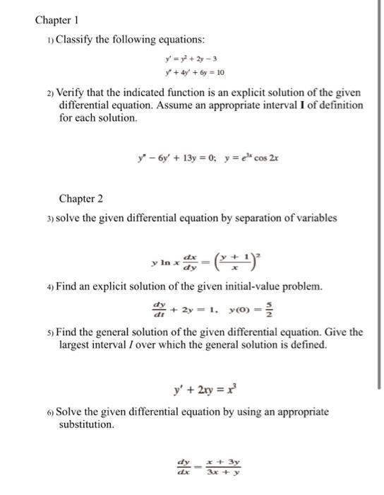 Solved Chapter 1 1) Classify the following equations: | Chegg.com