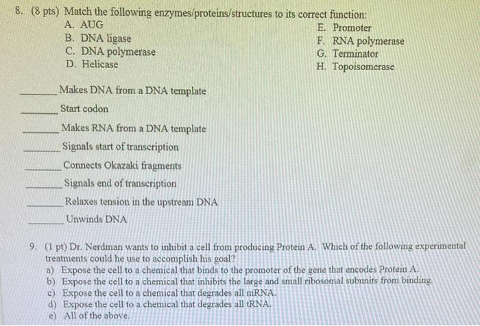Solved 8. (8 pts) Match the following | Chegg.com