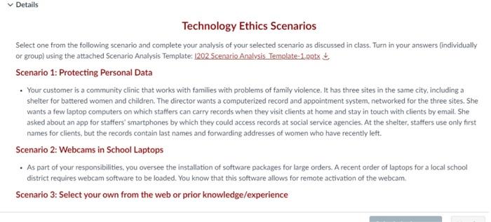 Solved Technology Ethics Scenarios Select one from the | Chegg.com