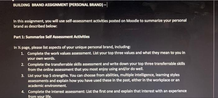 BUILDING BRAND ASSIGNMENT (PERSONAL BRAND)-| In this | Chegg.com