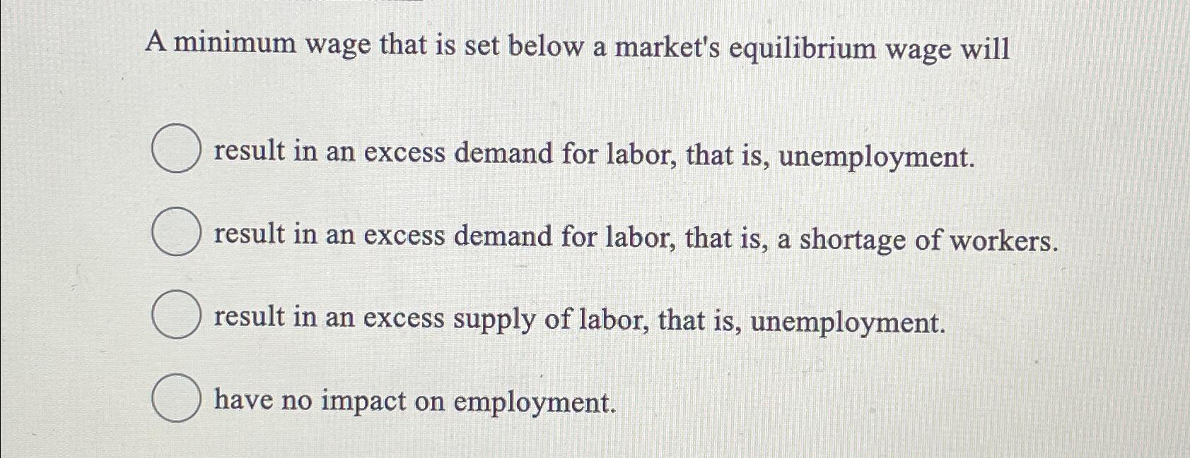 Solved A minimum wage that is set below a market's | Chegg.com