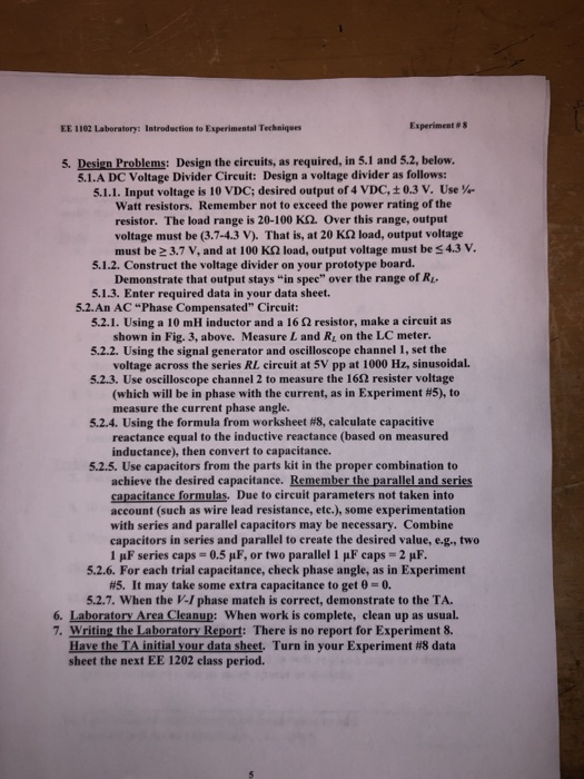 Solved EE 1202 Experiment #8 - Circuit Design Problems 1. | Chegg.com
