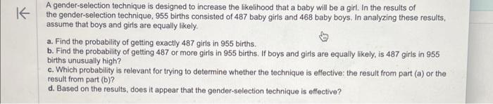Solved A Gender Selection Technique Is Designed To Increase 5789