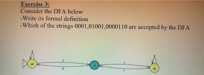 Solved Exercise 3: Consider the DFA below -Write its formal | Chegg.com