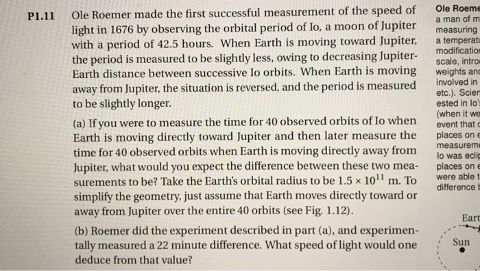 Solved P1.11 Ole Roemer made the first successful | Chegg.com