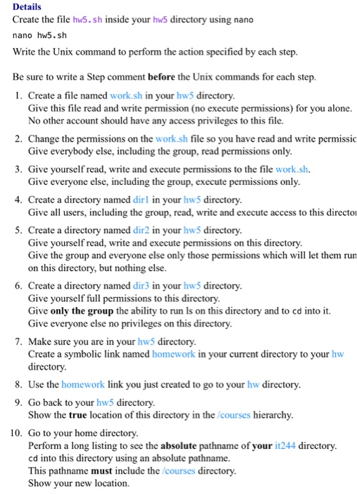 Solved Details Create the file hw5.sh inside your hw5 | Chegg.com